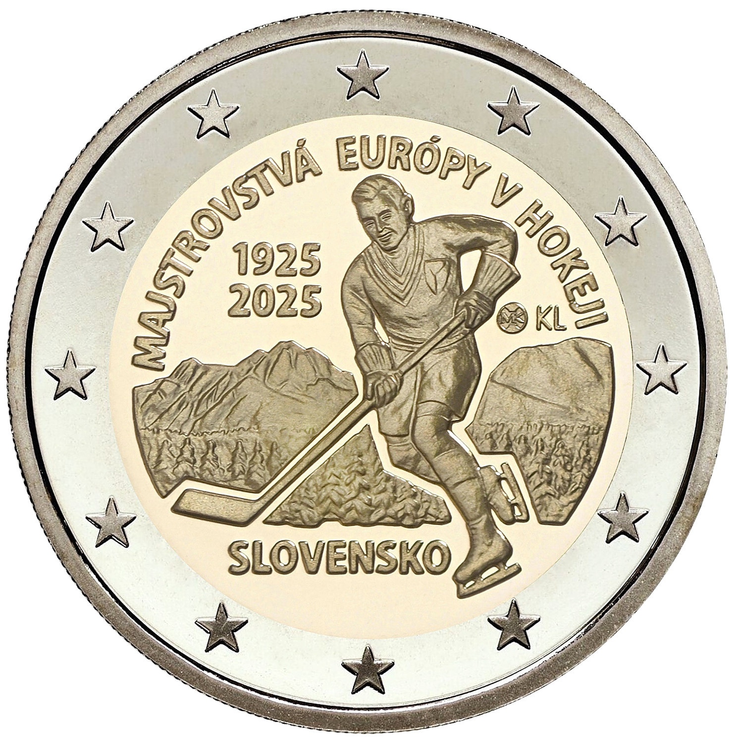 Купить монету 2 евро 2025 «100 лет первого Чемпионата Европы по хоккею ...